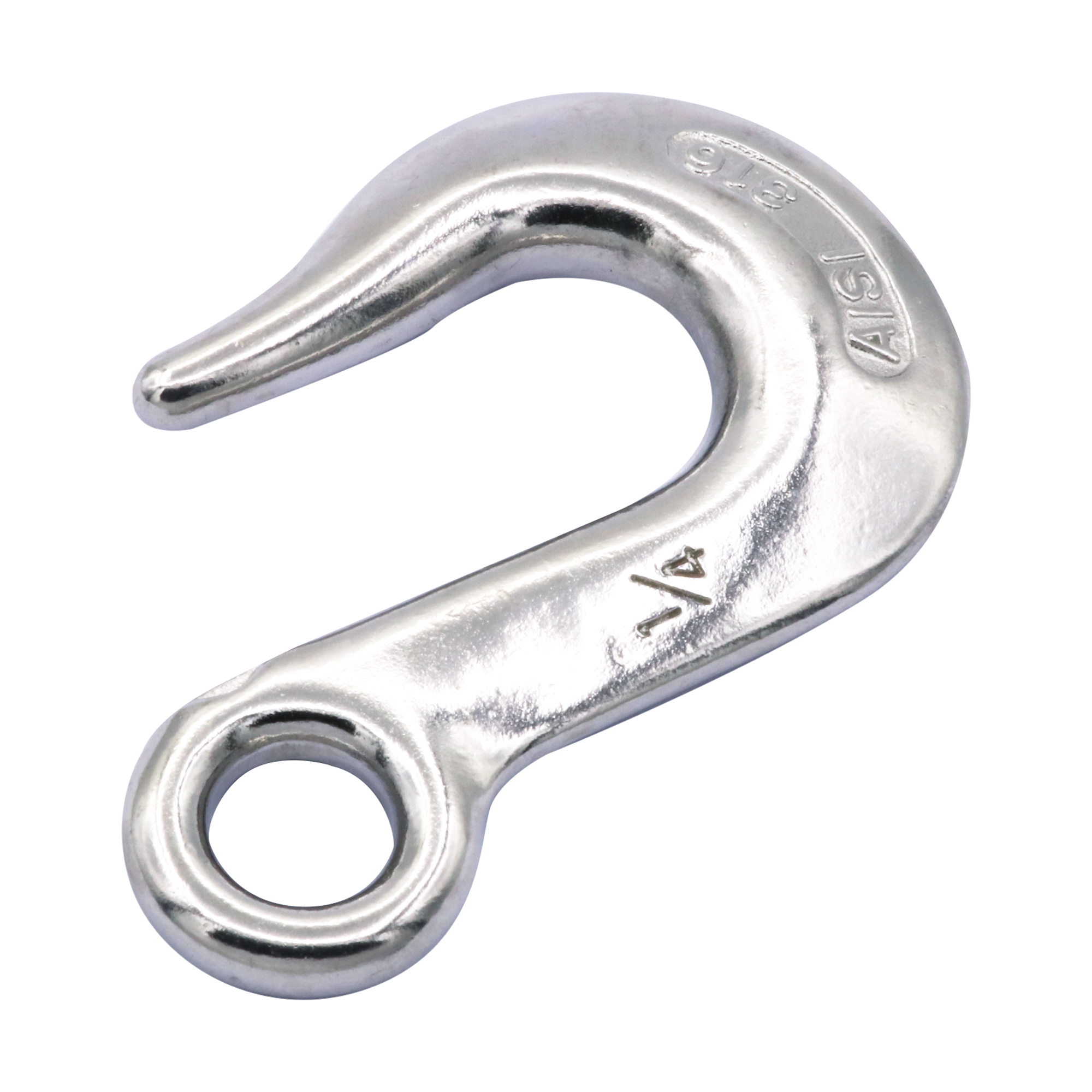 5/16" Type 316 Stainless Steel Slip Hook with Eye, No Snap Lock