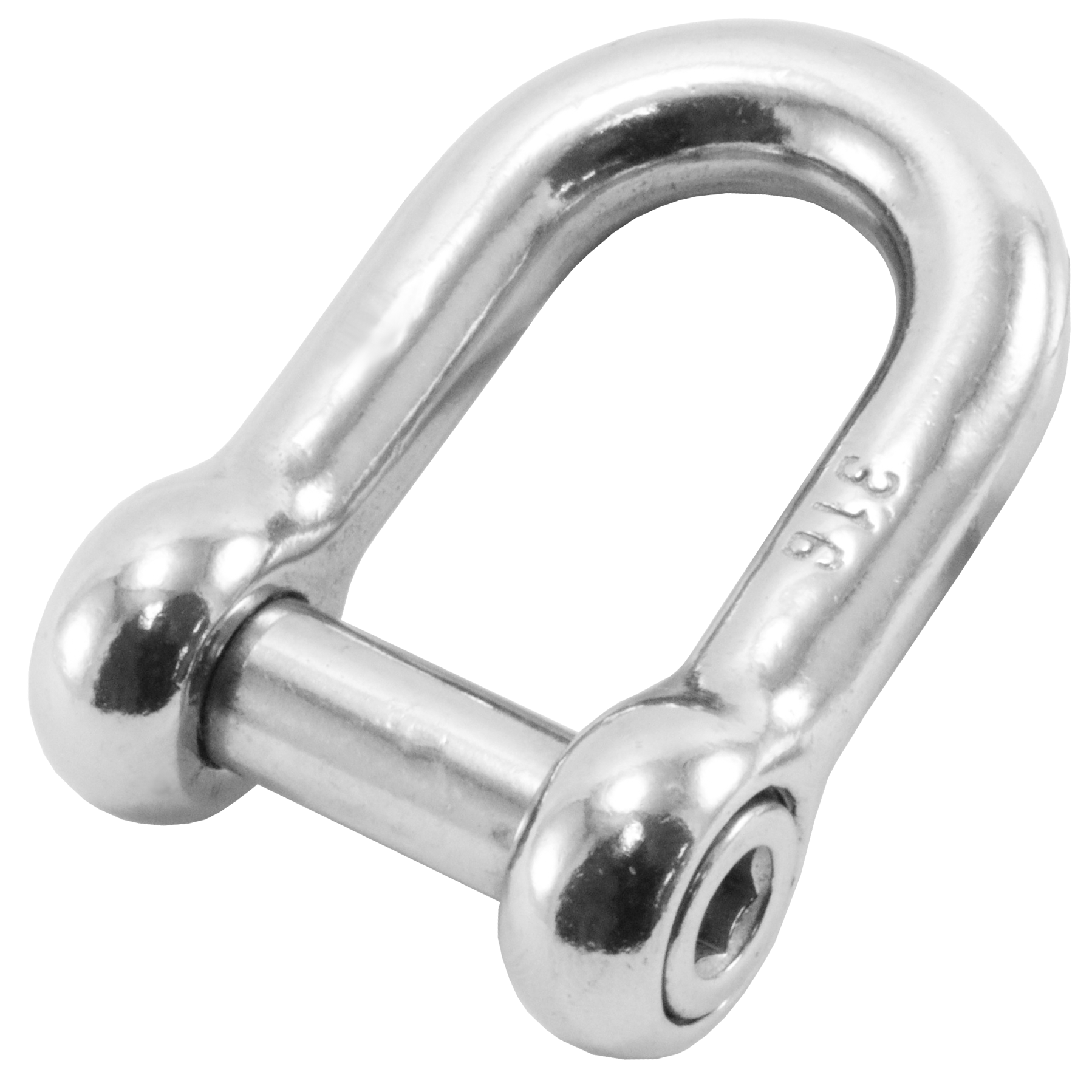 5/32" Type 316 Stainless Steel No-Snag Pin D Shackle