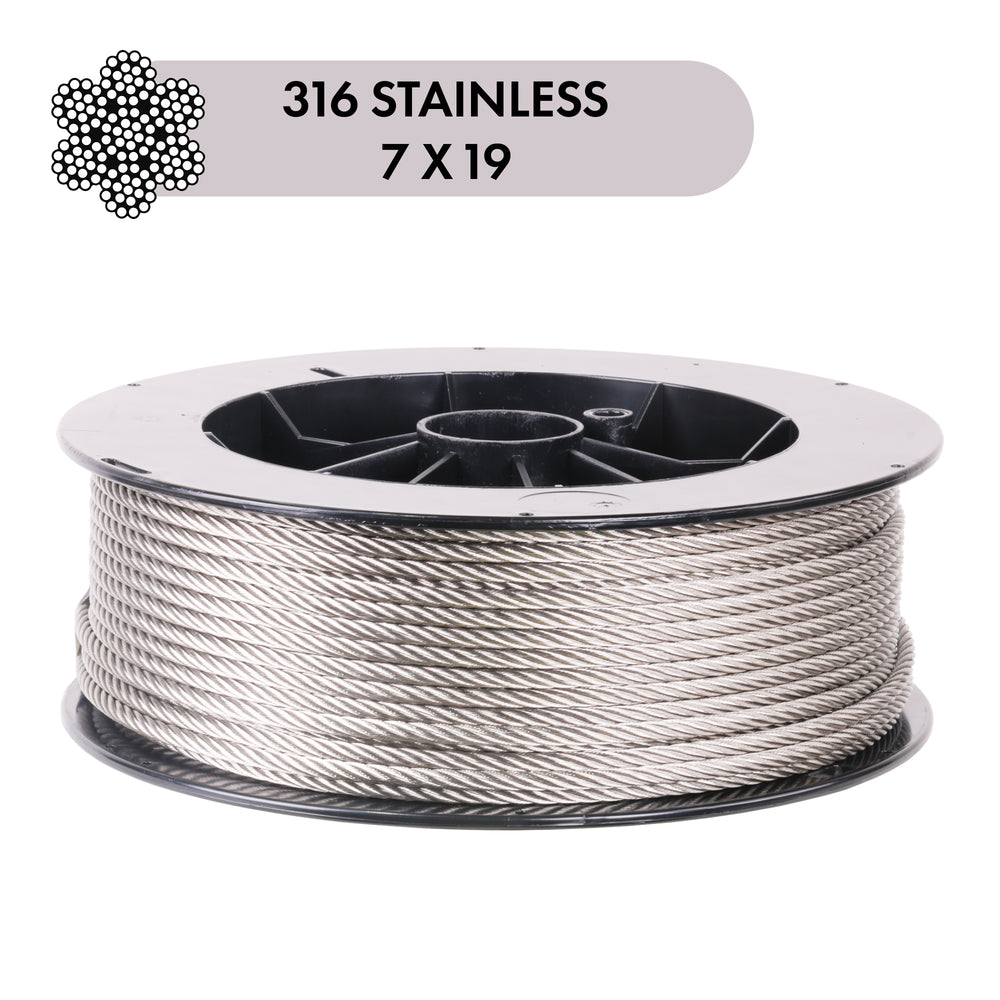 3/8" X 500', 7x19, Type 316 Stainless Steel Cable