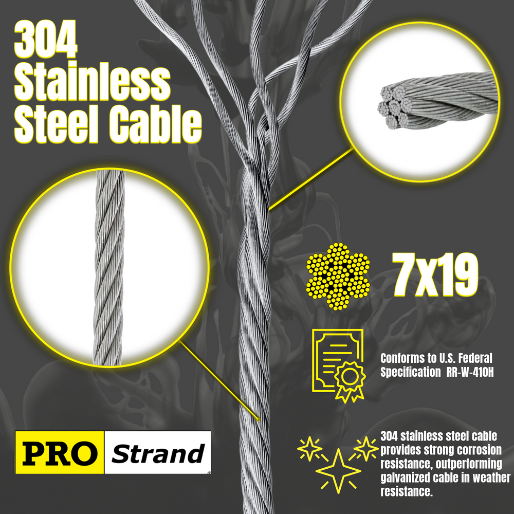 PRO Strand 1/8" X 200', 7x19, Type 304 Stainless Steel Cable