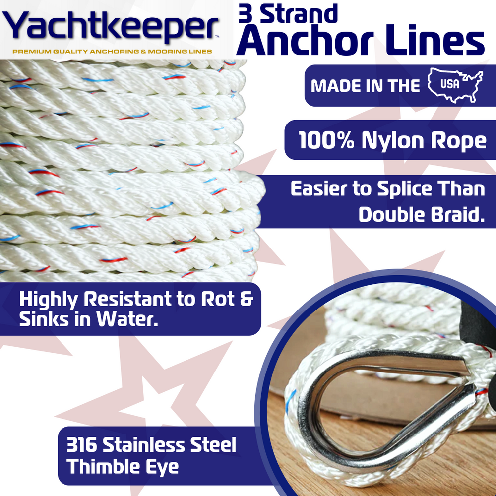 5/8" x 200' 3-Strand Nylon Anchor Line Rope