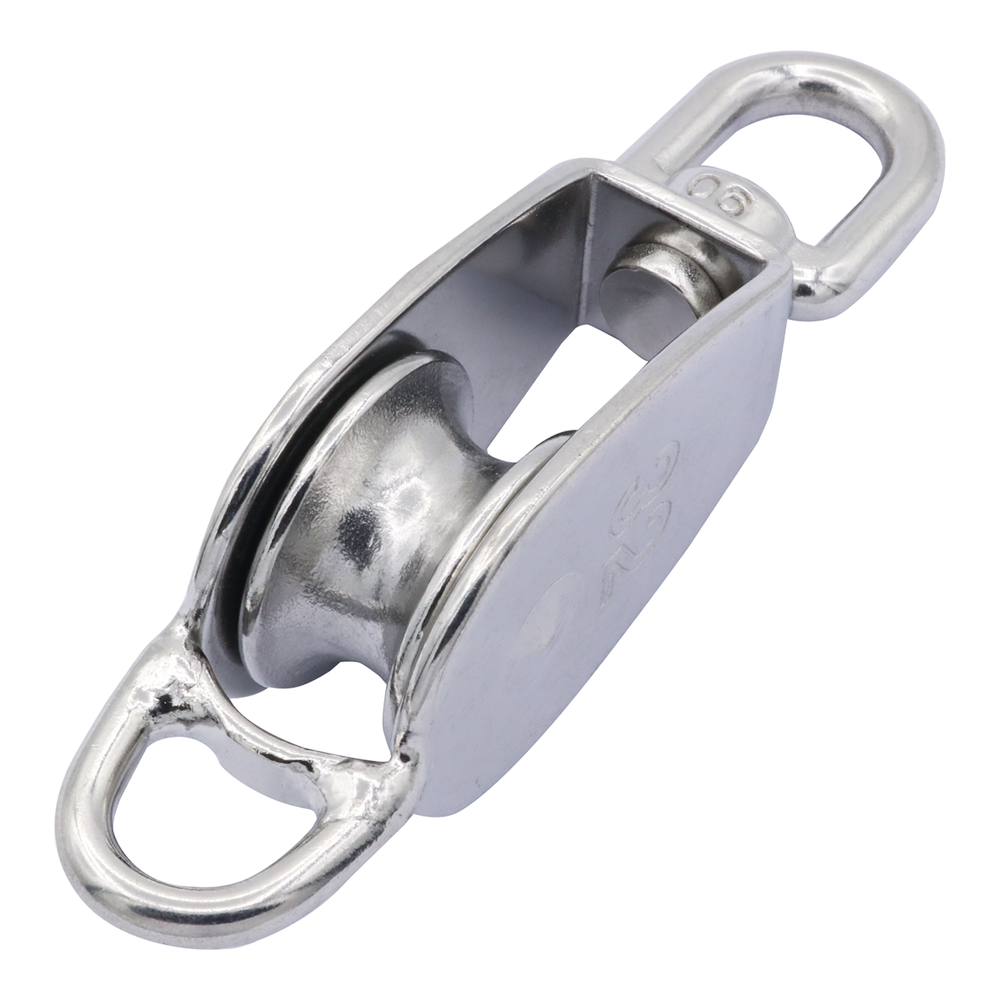 1/4" Rope x 1" Sheave Stainless Steel Swivel Eye Block with Bottom Loop