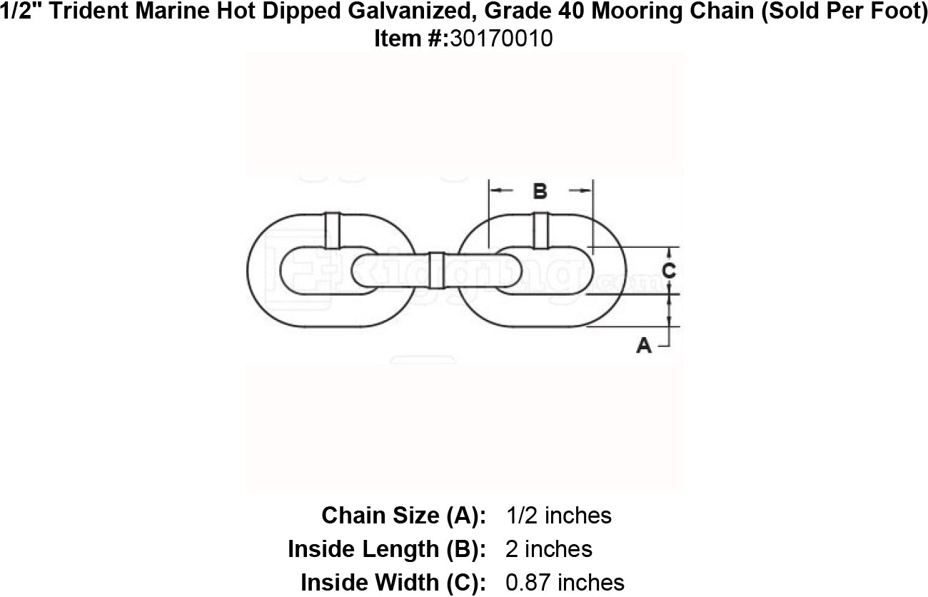 3/8" Trident Marine Hot Dipped Galvanized, Grade 40 Mooring Chain (Sold ...