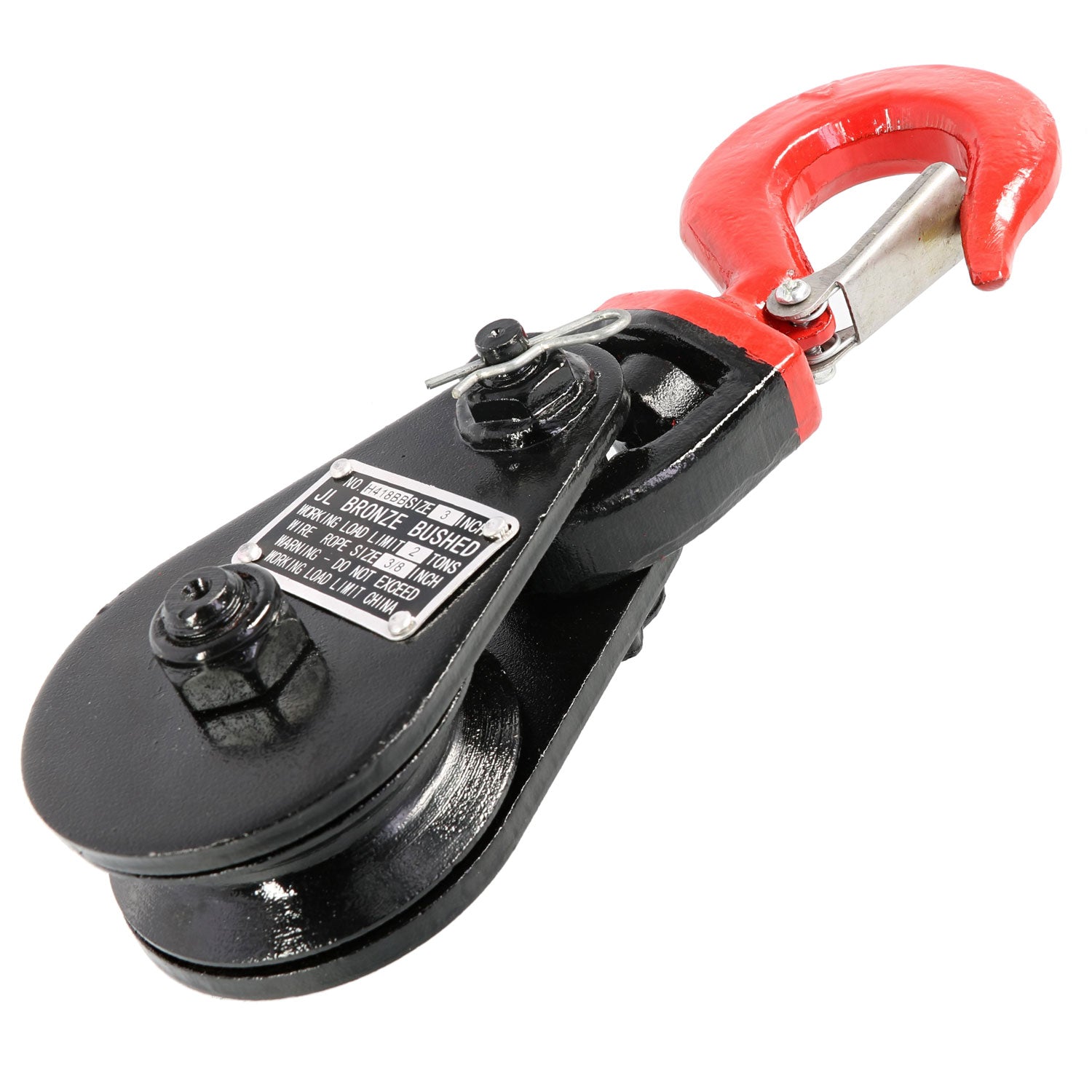 4-1/2" X 4 ton Plate Sided Snatch Block with Hook for 1/2" Wire Rope