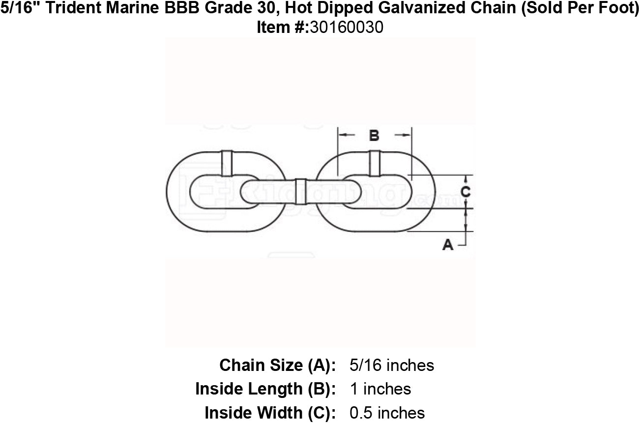 3/8" Trident Marine BBB Grade 30, Hot Dipped Galvanized Chain (Sold Per ...