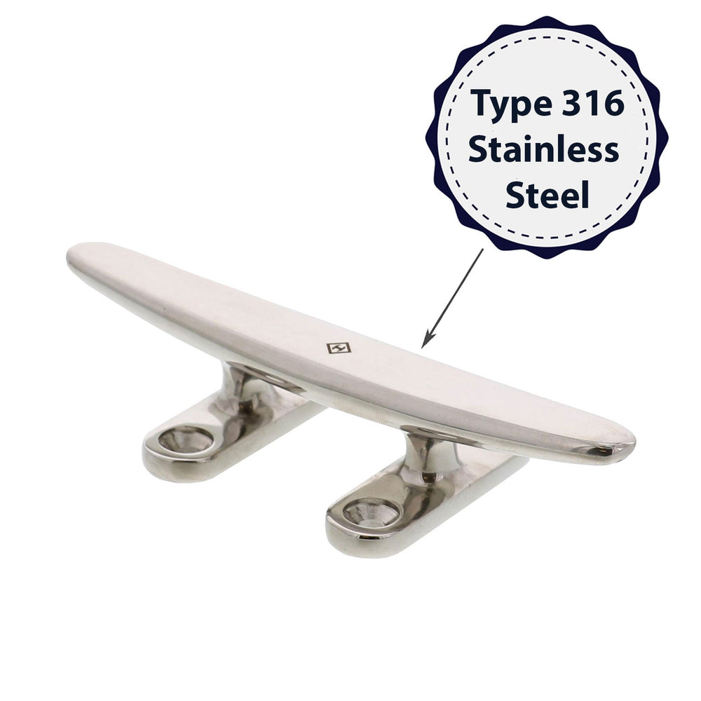6" Type 316 Stainless Steel Low Profile Flat Top Deck Cleats, Bluewater ...