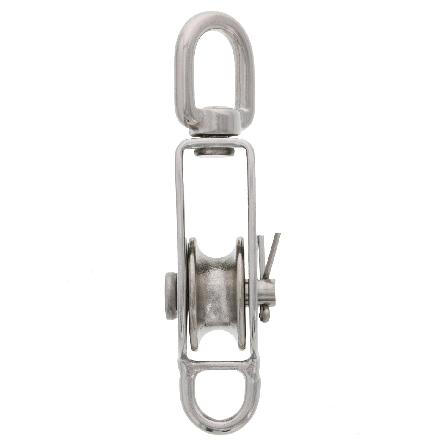 1/4" Rope x 1" Sheave Stainless Steel Swivel Eye Block with Bottom Loop