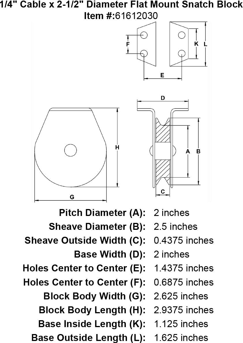 3/16" Cable x 1-1/2" Diameter Flat Mount Snatch Block