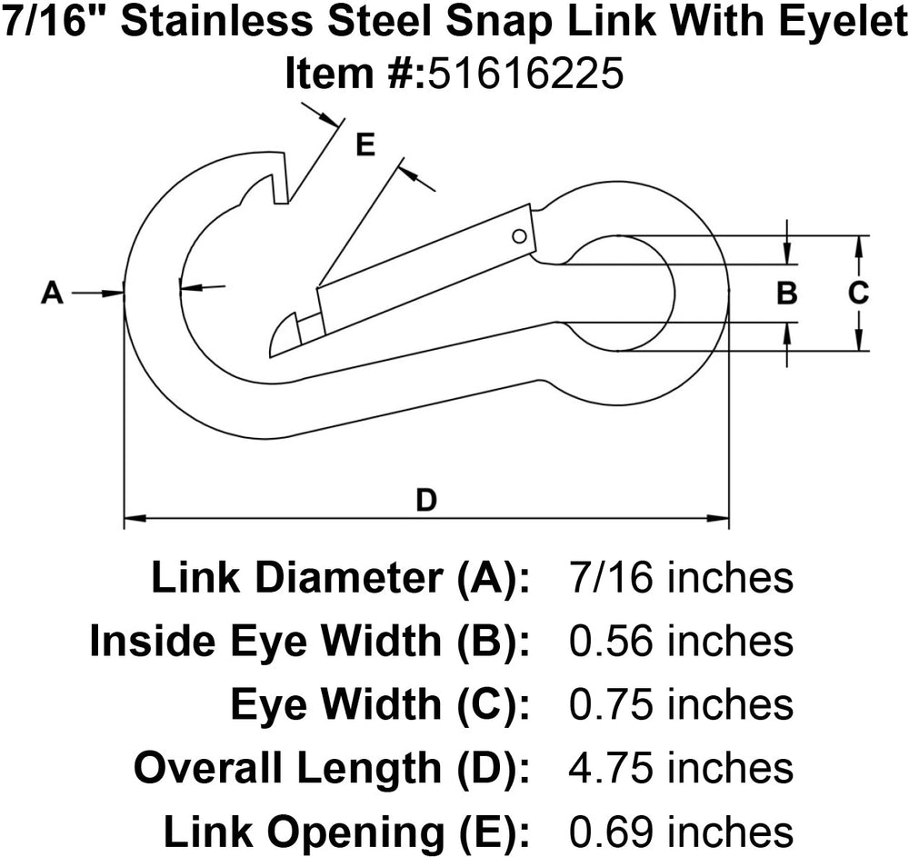 3/16" Stainless Steel Spring Snap Link With Eyelet