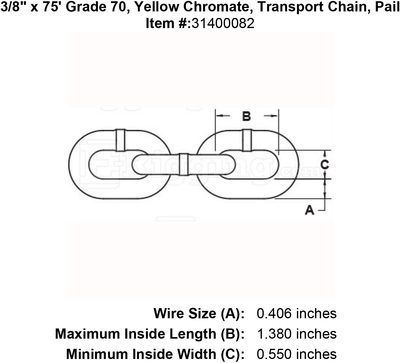 3/8" x 75' Grade 70, Yellow Chromate, Transport Chain, Pail