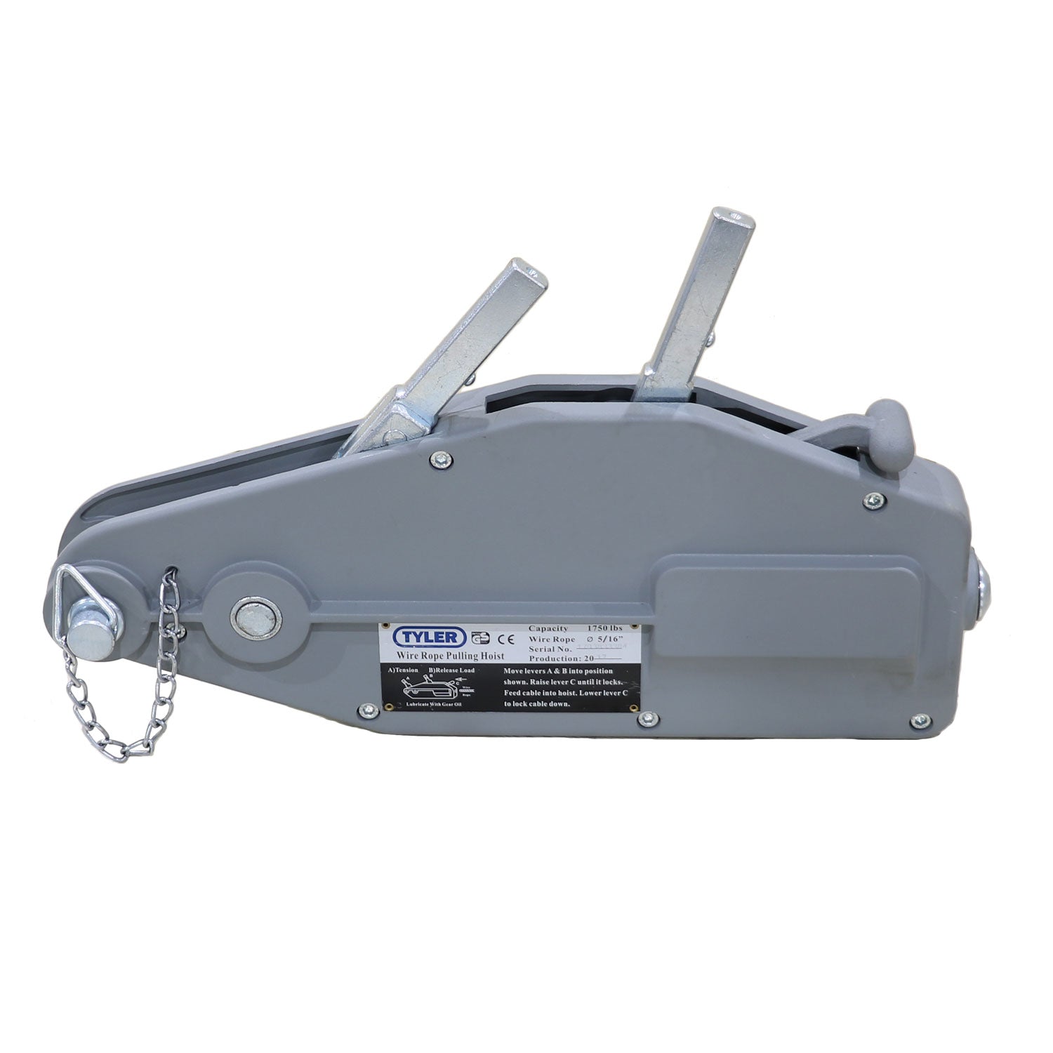 1750 lbs Capacity, Tyler Tool Aluminum Wire Rope Winch with Cable