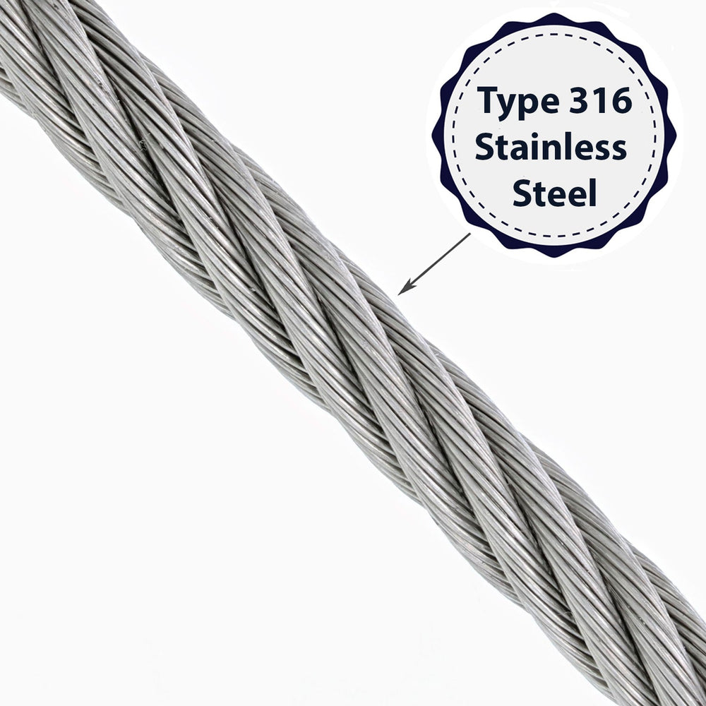 3/8" X 500', 7x19, Type 316 Stainless Steel Cable